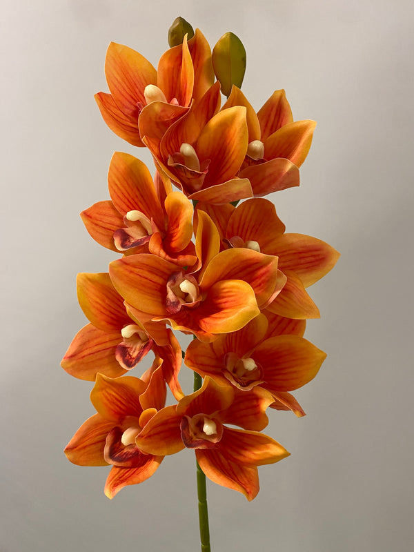 Orange Orchid Cymbidium Real Touch Single Stem Artificial Flowers ...